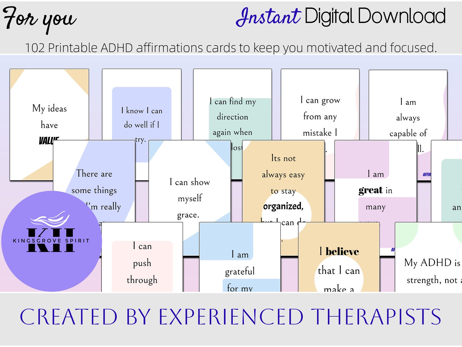 ADHD Help Printable Positive Affirmation Cards Self Care Management ...