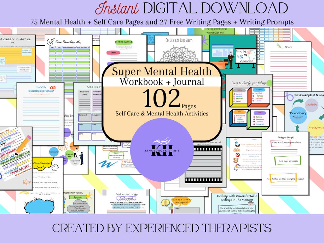 CBT Journal Therapy Worksheets and Printable Mental Health Workbook ...