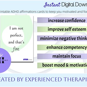 ADHD Help Printable Positive Affirmation Cards Self Care Management ...