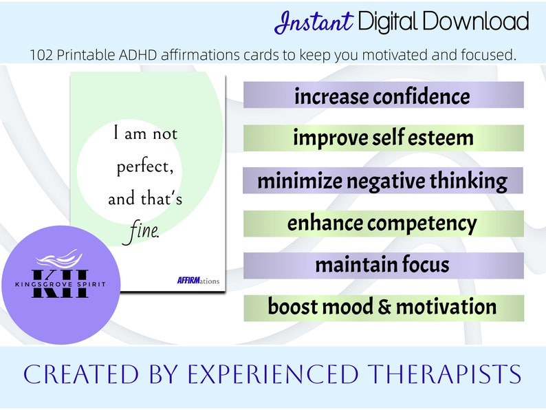 ADHD Help Printable Positive Affirmation Cards Self Care Management ...