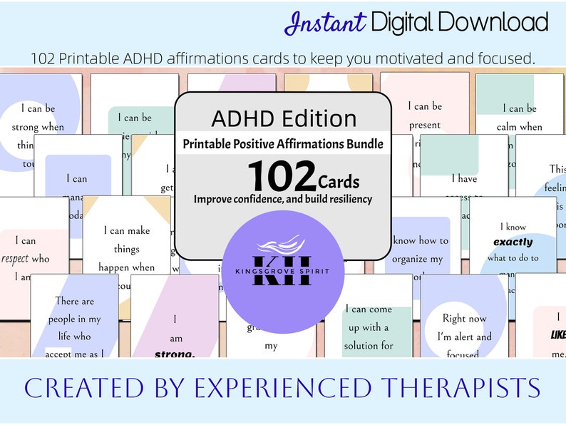ADHD Help Printable Positive Affirmation Cards Self Care Management ...