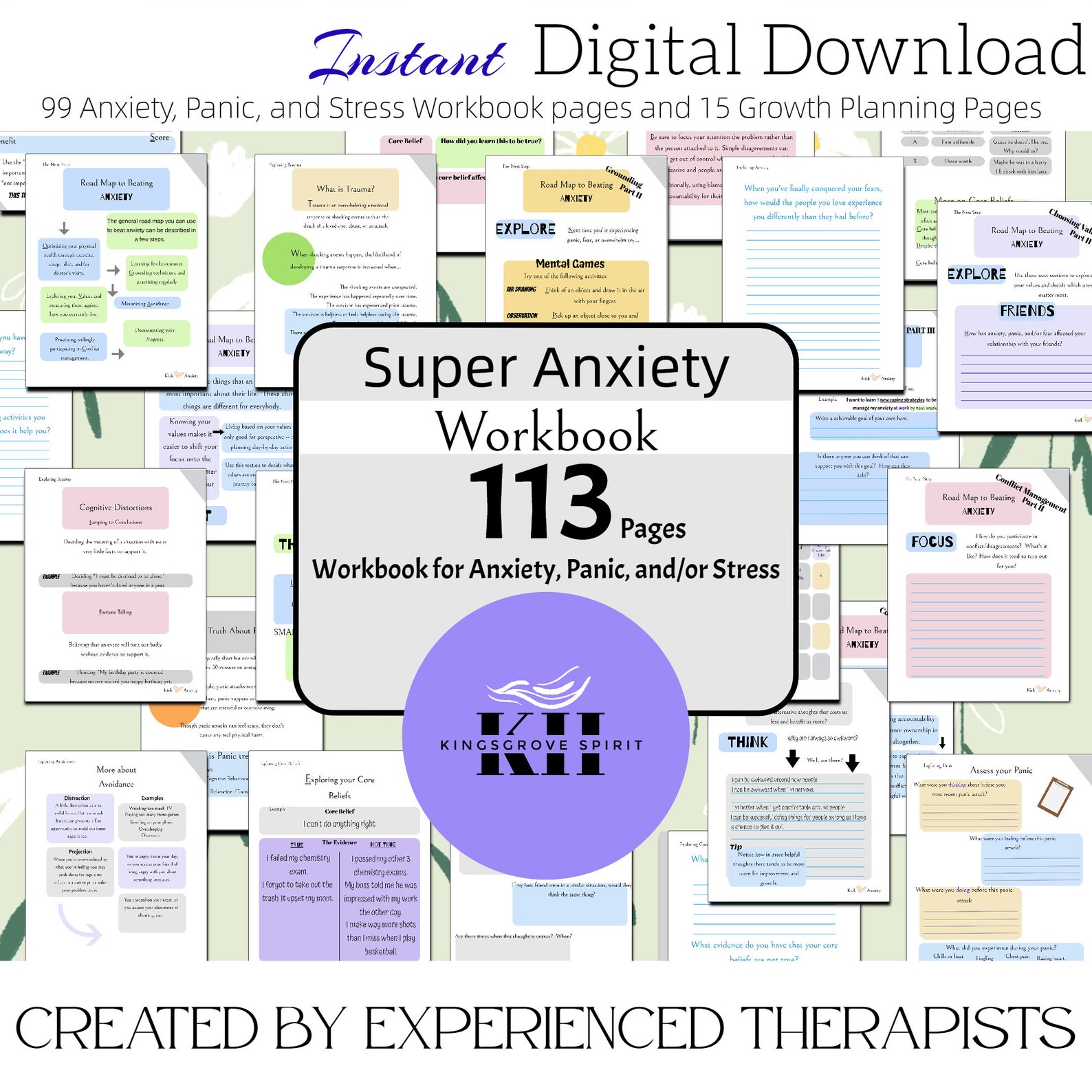 Anxiety Therapy Workbook Printable Worksheets for Panic Worry and ...