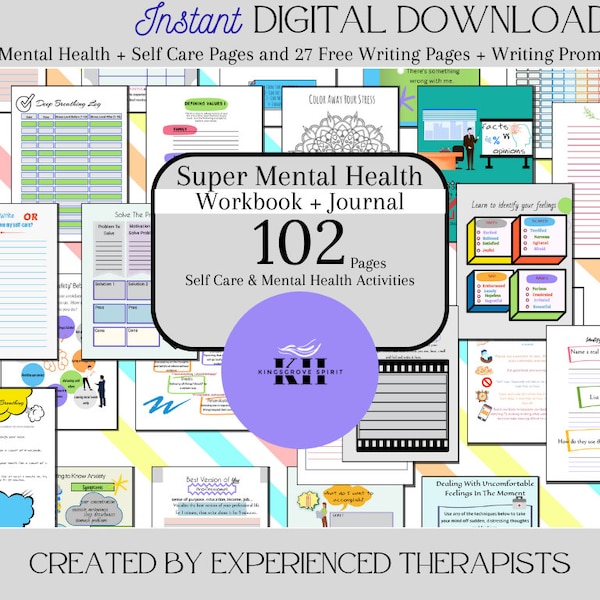 Mental Health Journal Bundle, Printable Worksheets, Wellness Planner ...