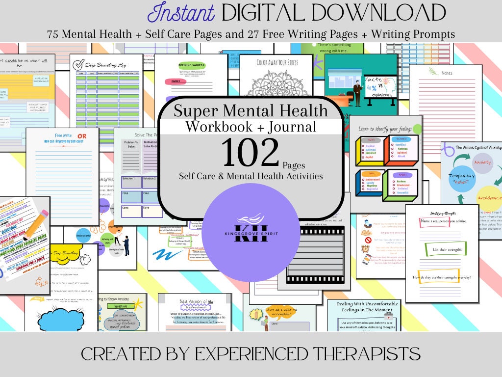 Self Care Therapy Worksheets and Printable Mental Health Workbook With ...