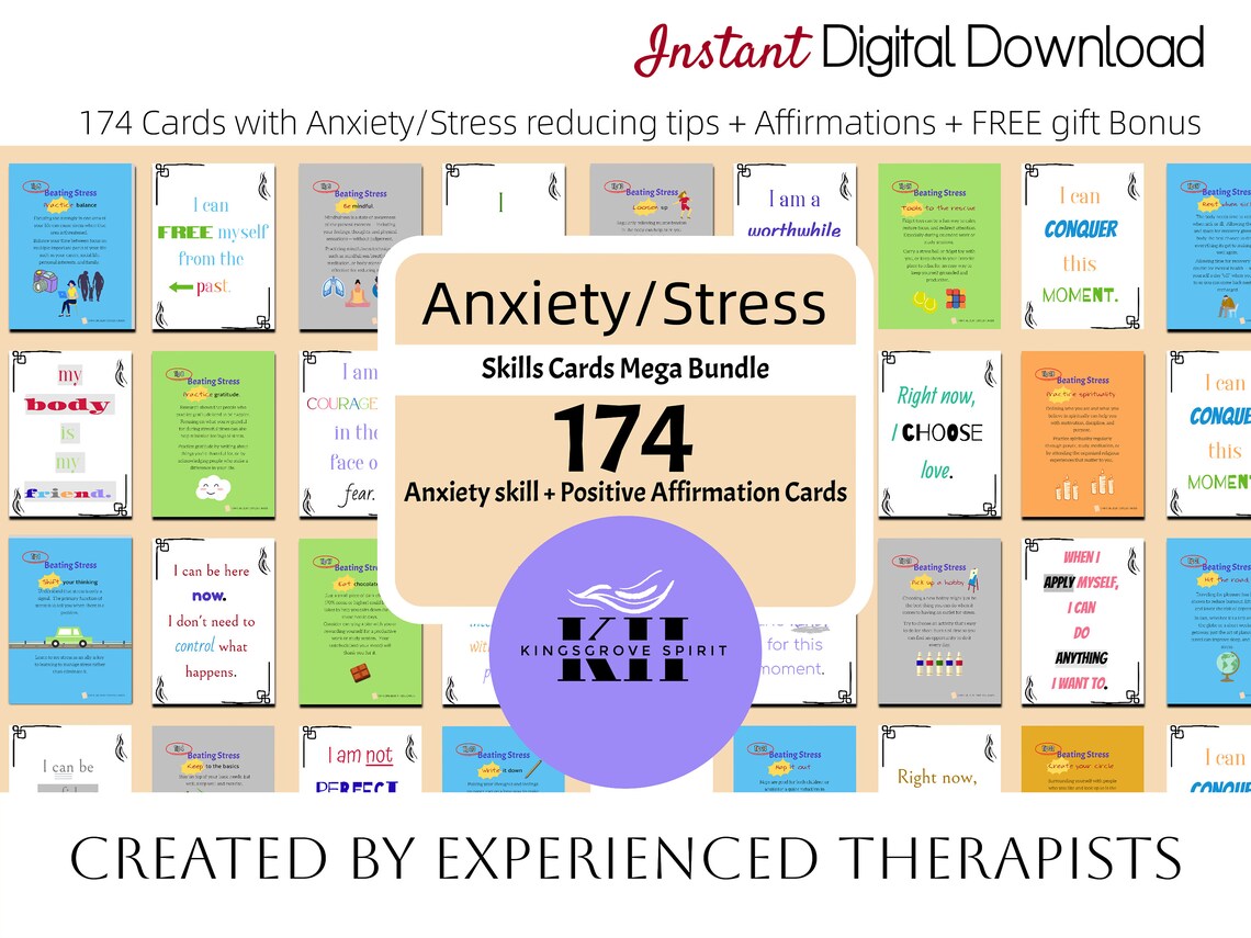 Anxiety Stress Skill Flashcard Mega Bundle Positive Affirmations Stress ...