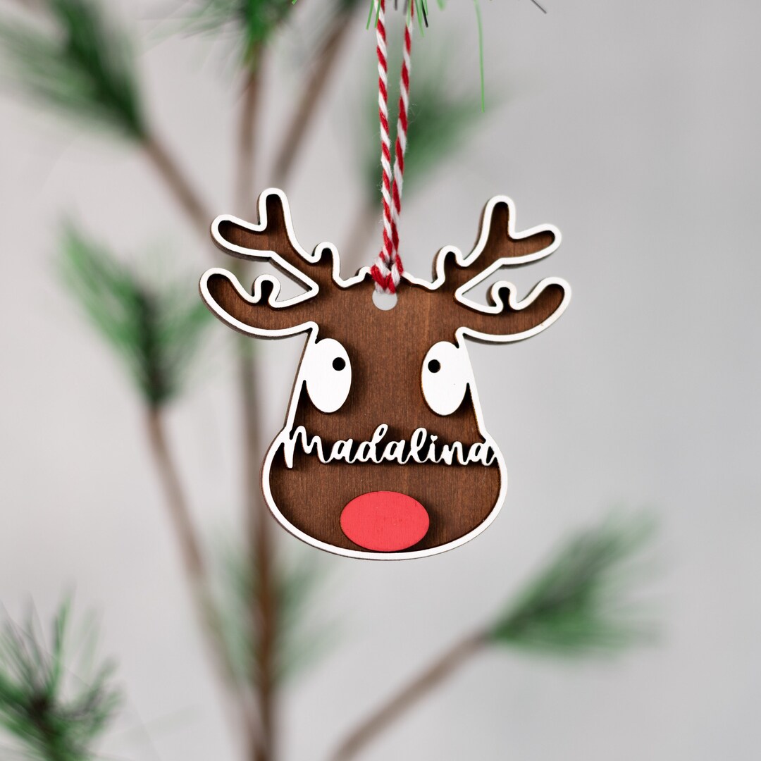 Personalized Reindeer Wooden Christmas Ornament, Custom Reindeer ...