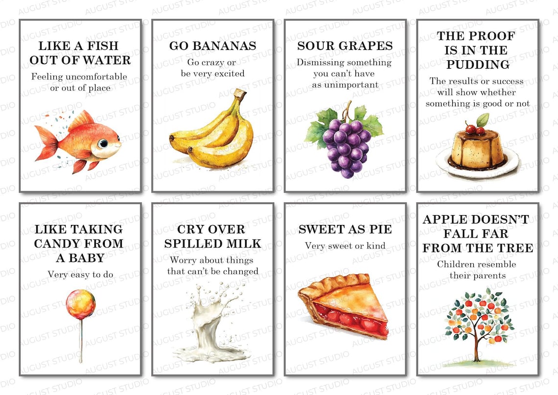 32 English Idioms Cards Printable Flash Cards, Idioms Printable ...