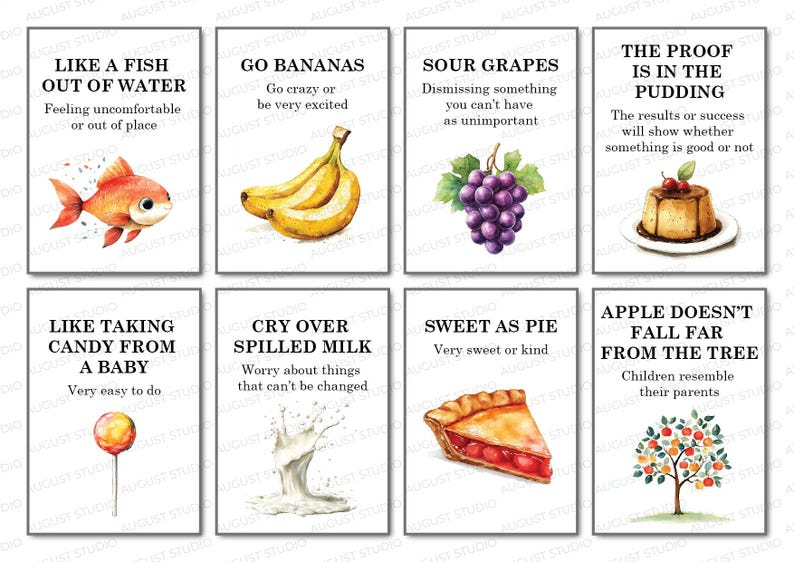 32 English Idioms Cards Printable Flash Cards, Idioms Printable ...