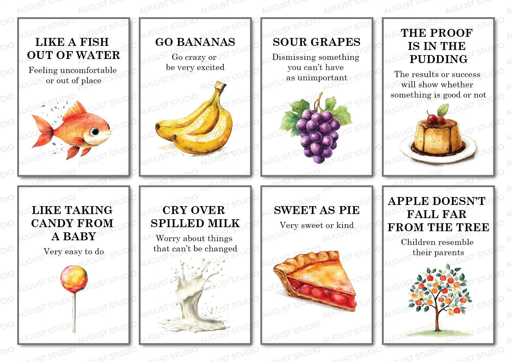 32 English Idioms Cards Printable Flash Cards, Idioms Printable ...