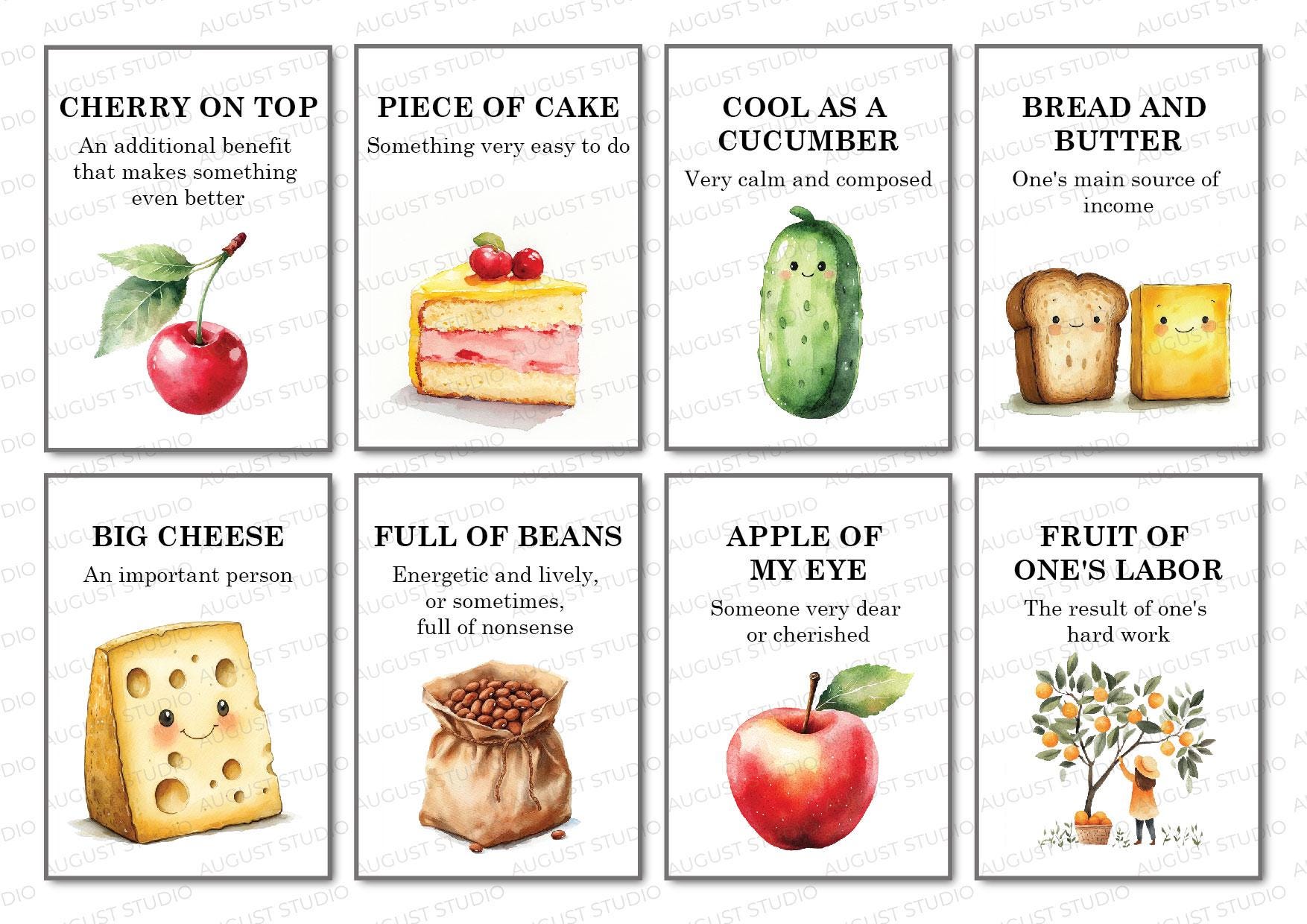 32 English Idioms Cards Printable Flash Cards, Idioms Printable ...