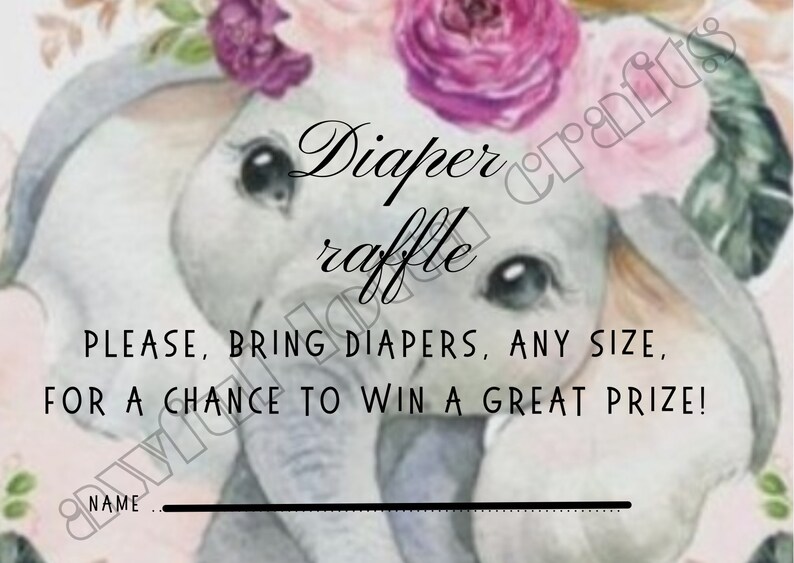 Editable Canva Pink Girl Elephant Diaper Raffle Card - Etsy