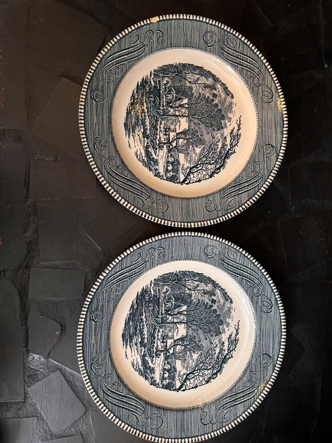 Set of Two Vintage Currier & Ives Royal China Co. Americana Dinner ...