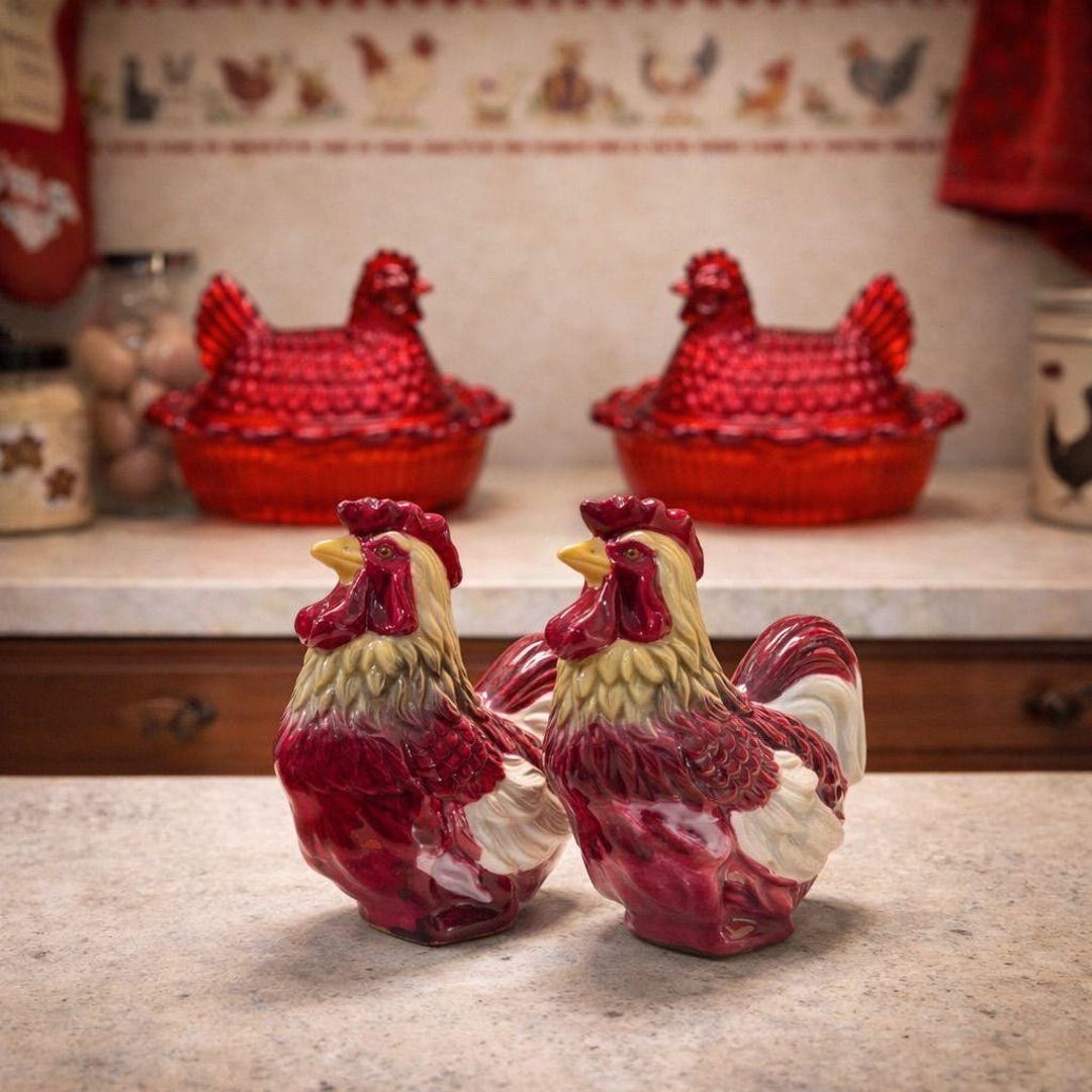 Vintage Ceramic Rooster Salt & Pepper Shakers Pair Farmhouse Country ...