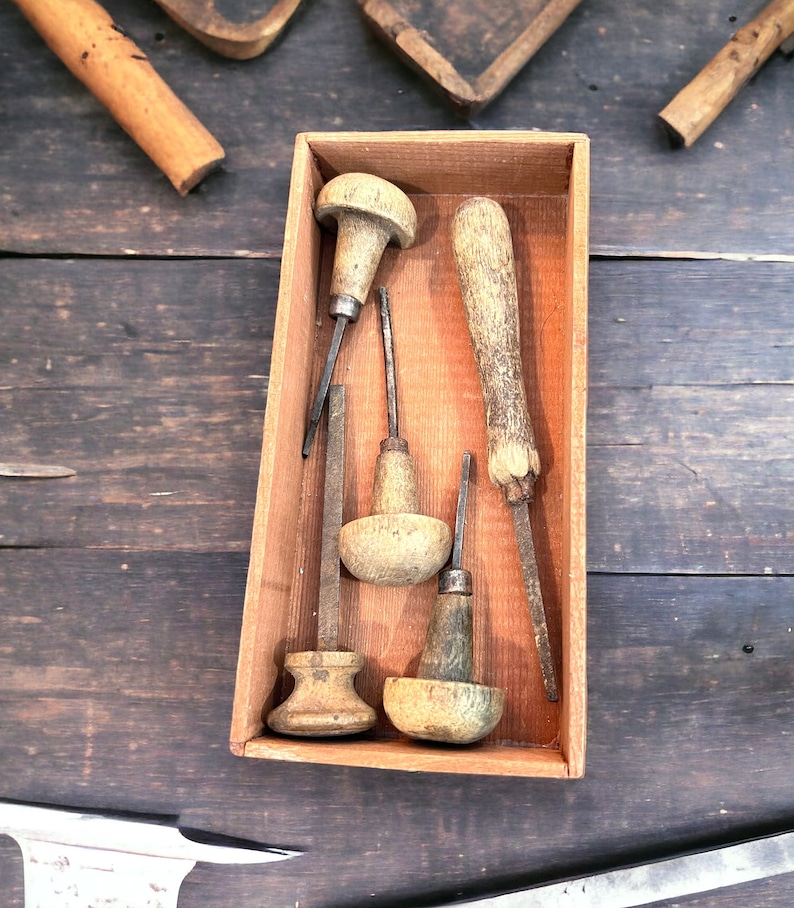 Antique 1920s Graving Tool Set: 5 Piece Wood Handled Engraving Tools - Etsy