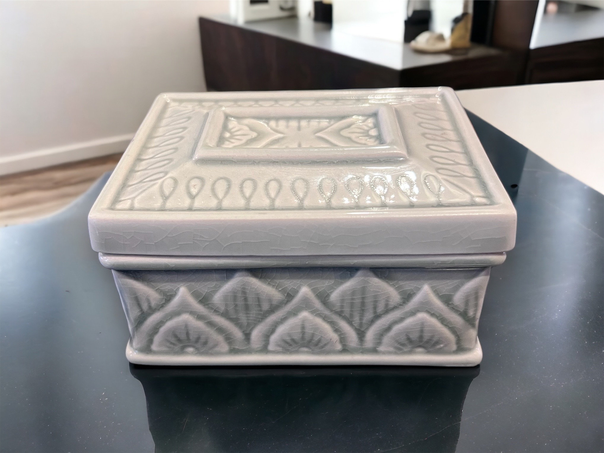 Vintage Asian Inspired Ceramic Box Asian Lotus Flower Treasure Box Mom ...
