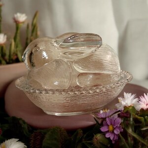 Vintage Spring Glass Bunny Indiana Glass Bunny on Nest Clear Vintage ...