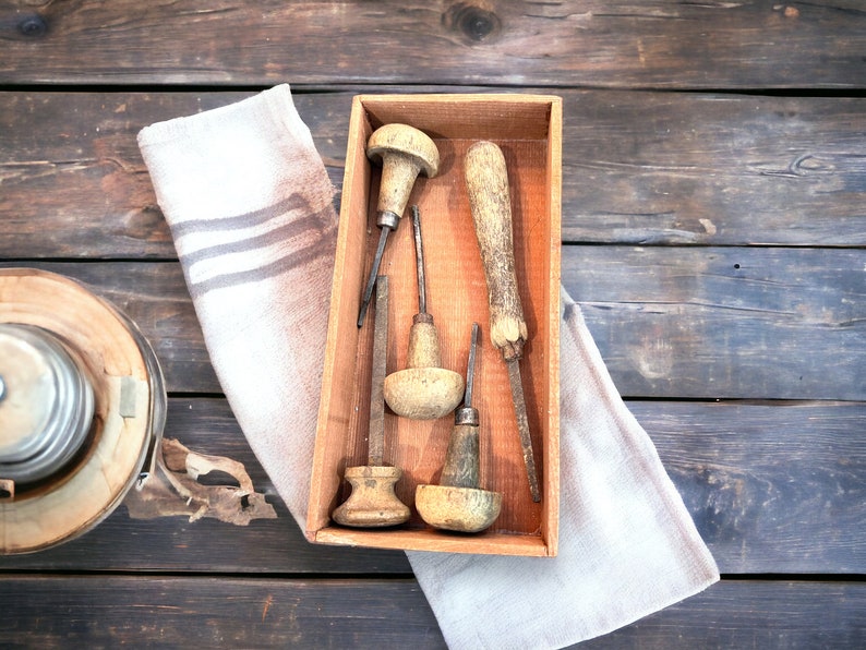 Antique 1920s Graving Tool Set: 5 Piece Wood Handled Engraving Tools - Etsy