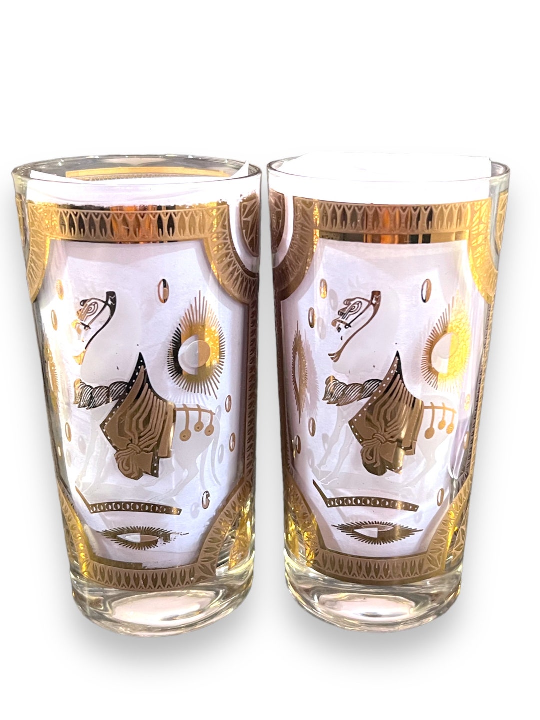 Midcentury White and Gold Glasses Midcentury Decor Ornate Gold Glasses ...