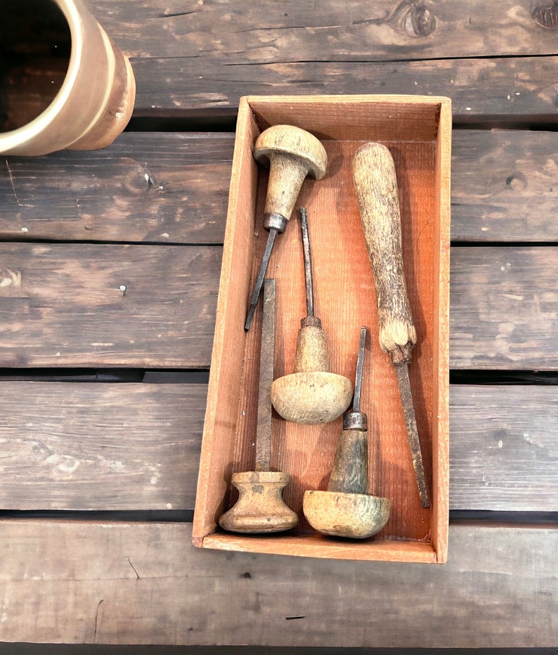 Antique 1920s Graving Tool Set: 5 Piece Wood Handled Engraving Tools - Etsy