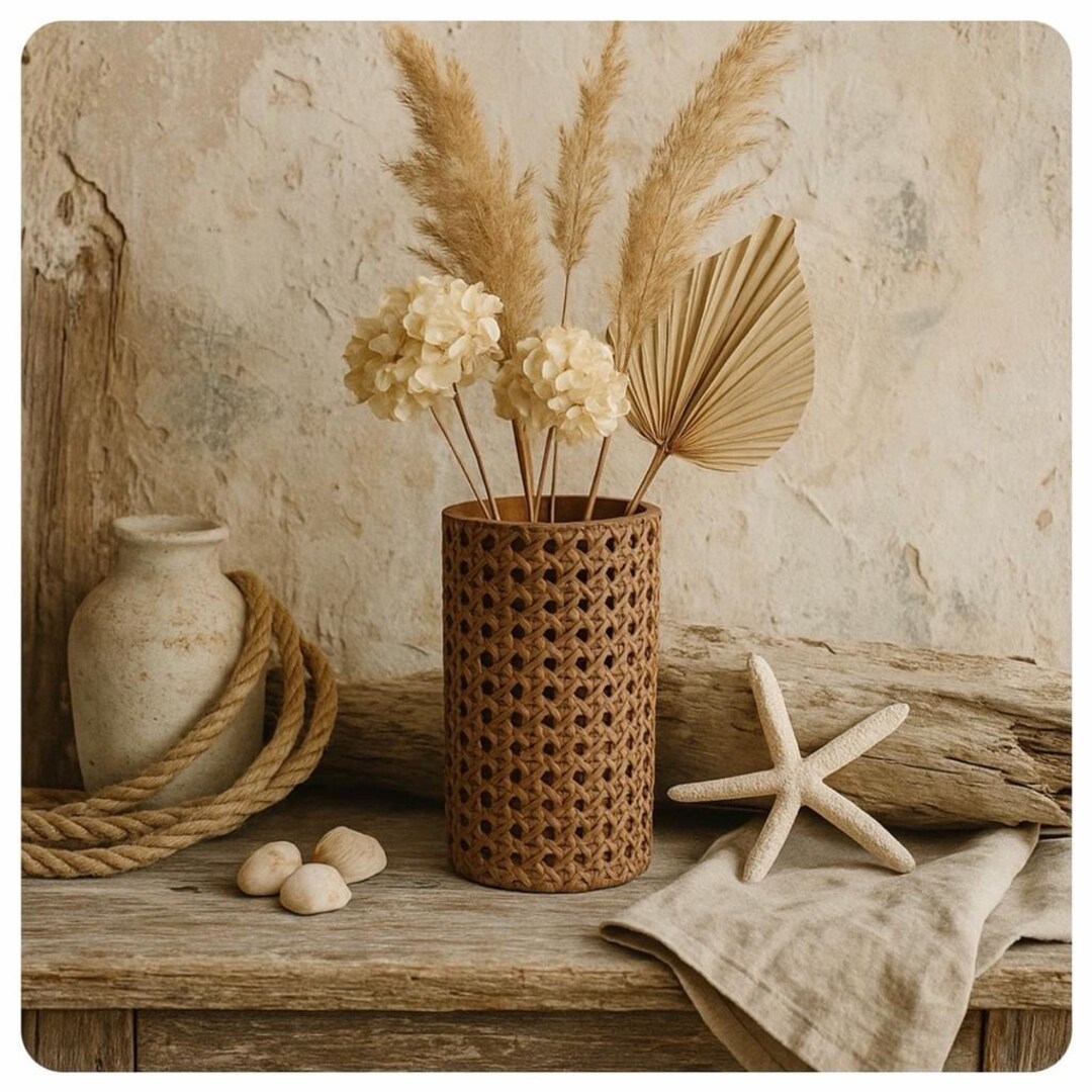 Vintage GAP Home Rattan & Wood Vase |1981 Coastal Boho Decor Statement ...