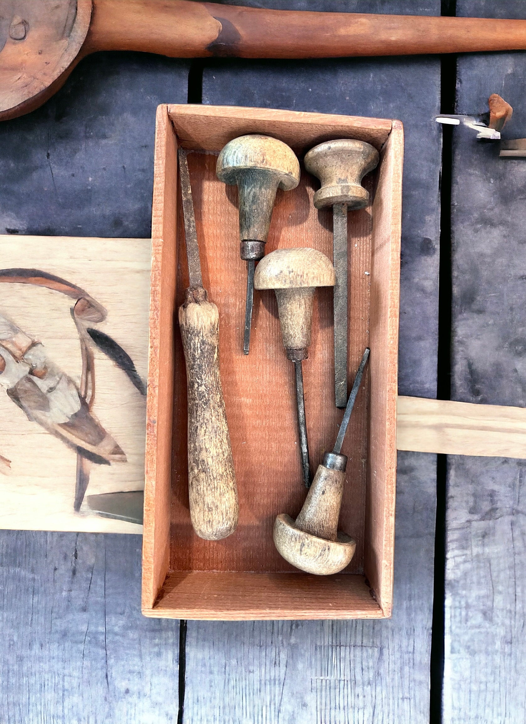 Antique 1920s Graving Tool Set: 5 Piece Wood Handled Engraving Tools - Etsy