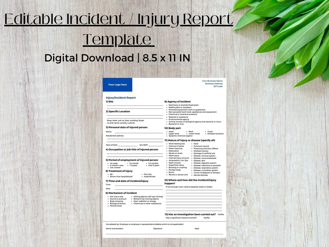 Editable Incident Injury Report Template, Canva Editable Injury Report ...