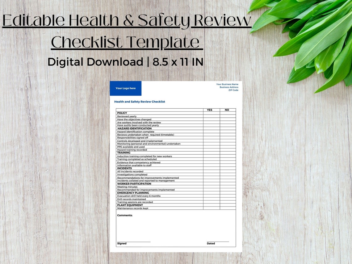 Editable Health & Safety Review Checklist Template, Safety Checklist ...