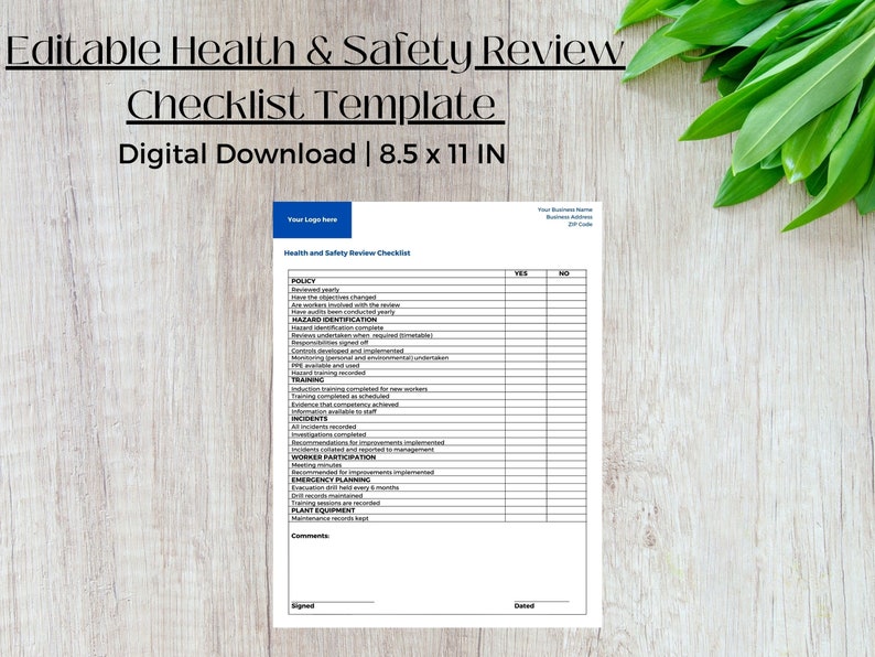 Editable Health & Safety Review Checklist Template, Safety Checklist ...