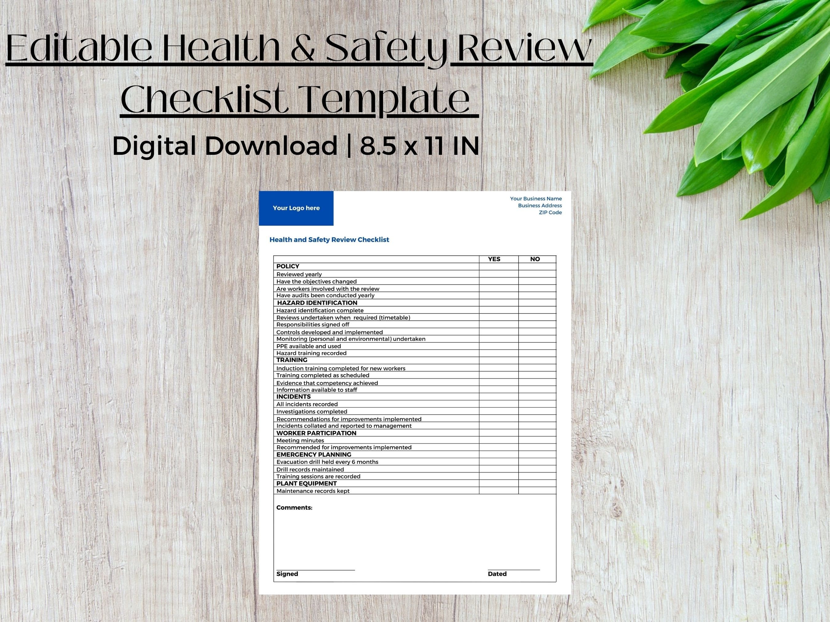 Editable Health & Safety Review Checklist Template, Safety Checklist ...