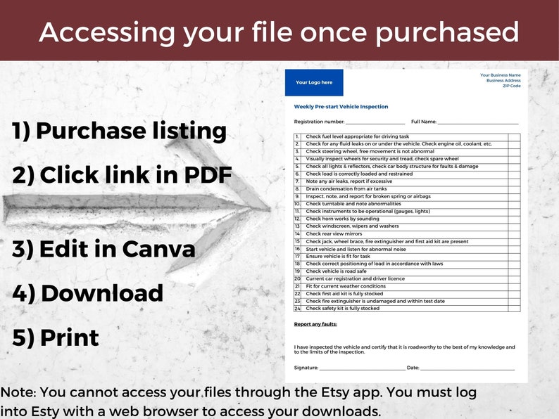 Editable Weekly Pre-start Vehicle Inspection Template | Vehicle Safety ...