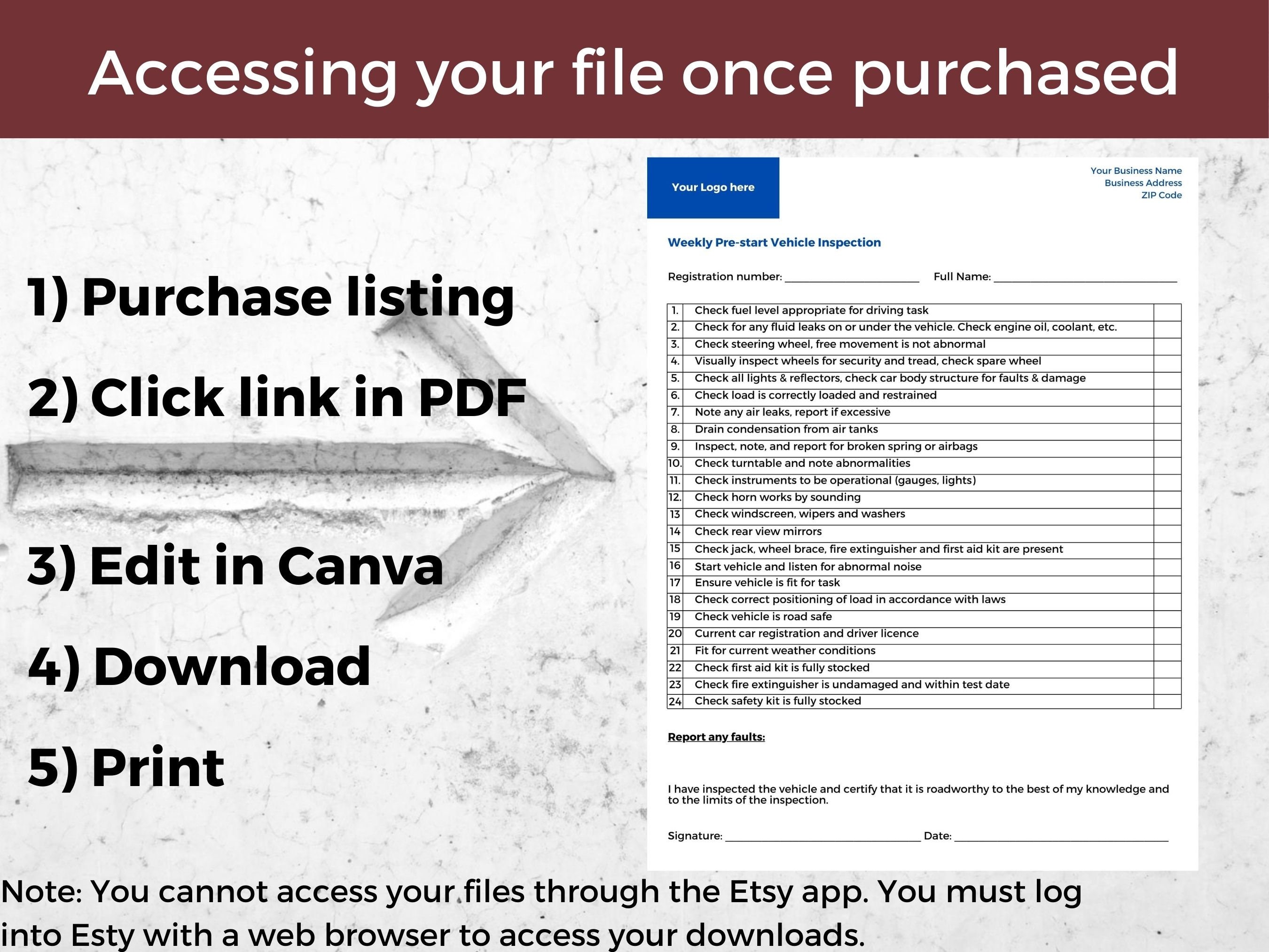 Editable Weekly Pre-start Vehicle Inspection Template | Vehicle Safety ...