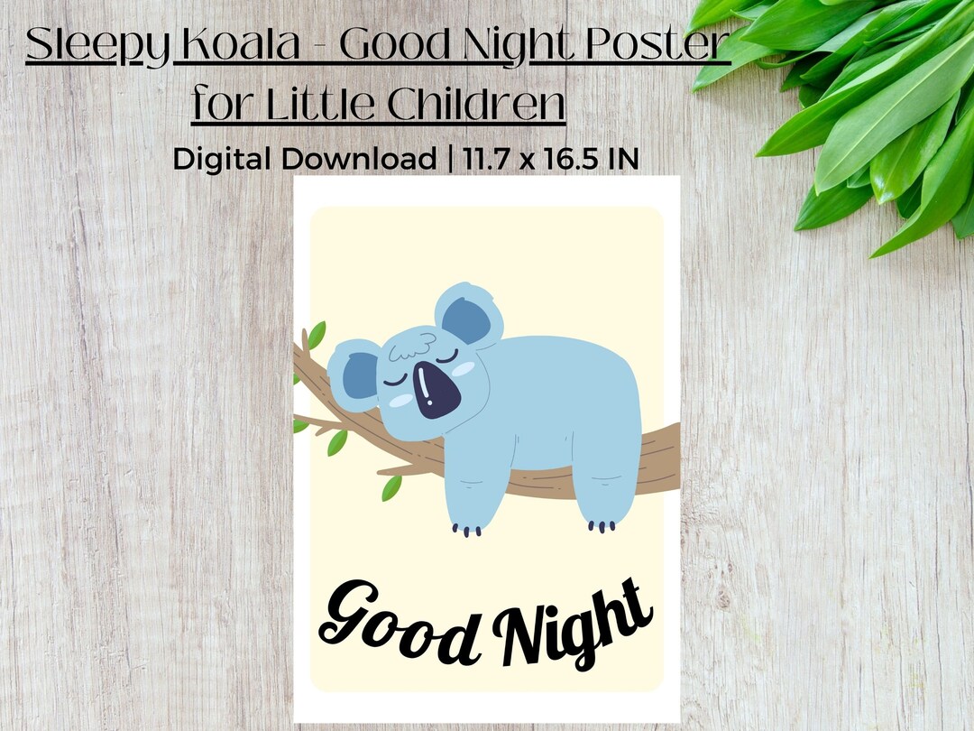 Good Night Poster Sleepy Koala Poster Toddler Sleepy Time Baby Bed Time ...
