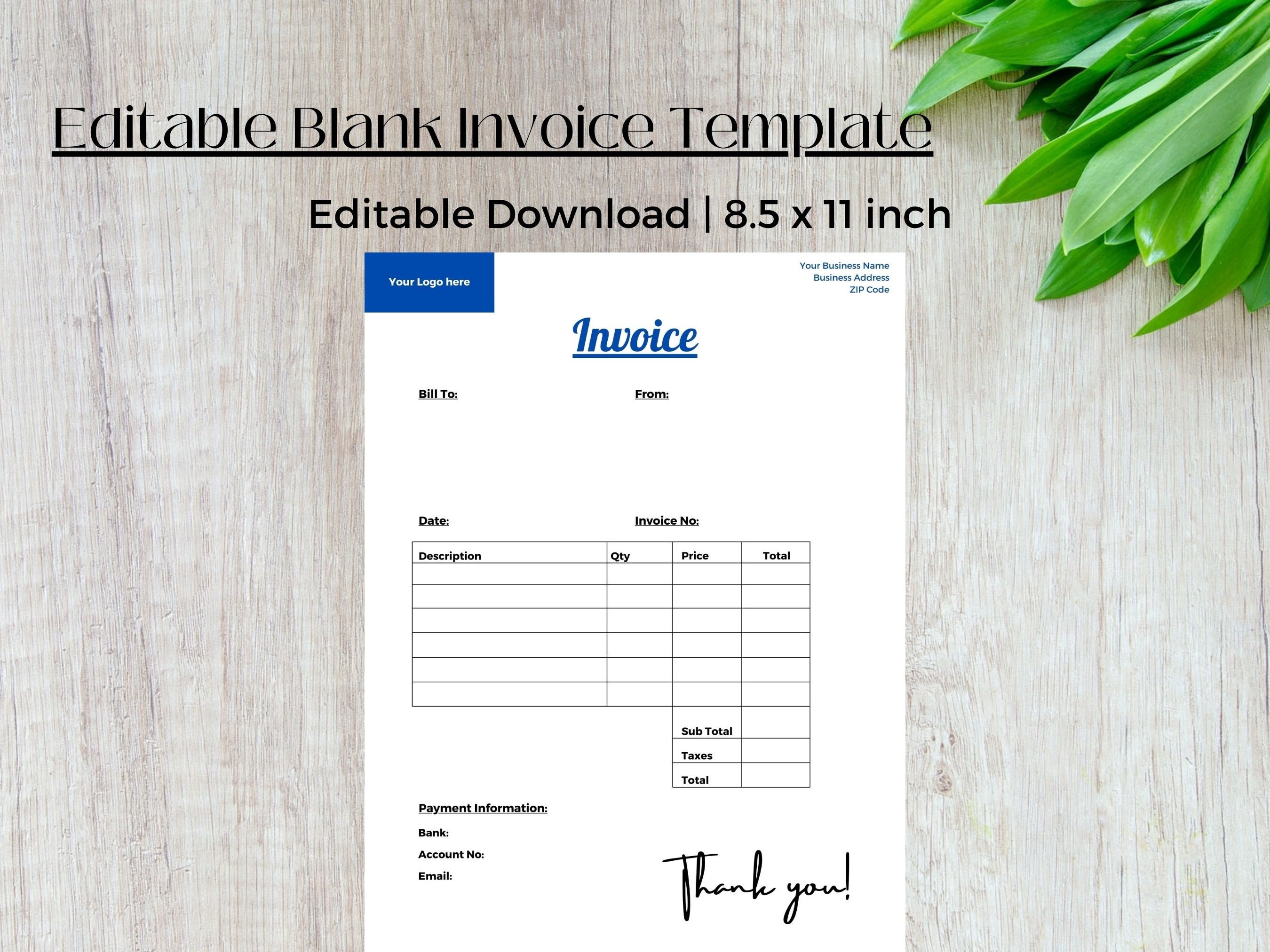 Editable Blank Invoice Template Canva Editable Invoice Template ...