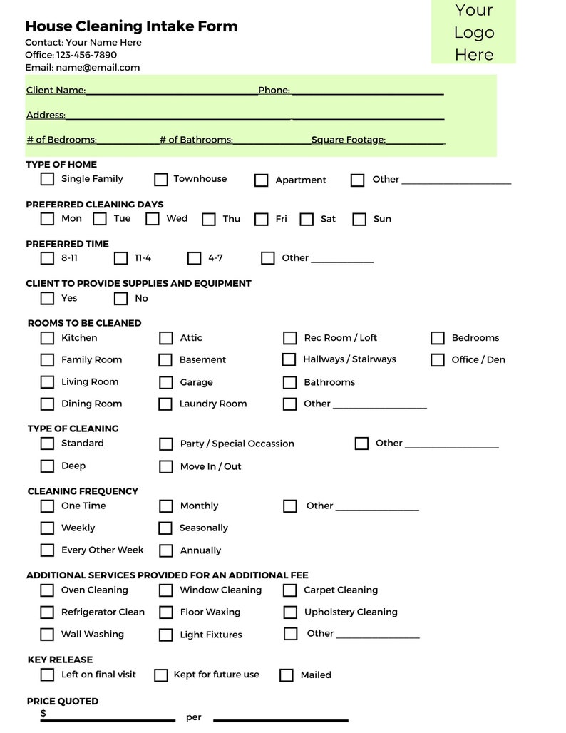 Cleaning Business Forms, House Cleaning Contract, Cleaning Business ...