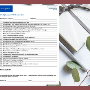 Editable Weekly Pre-start Vehicle Inspection Template | Vehicle Safety ...