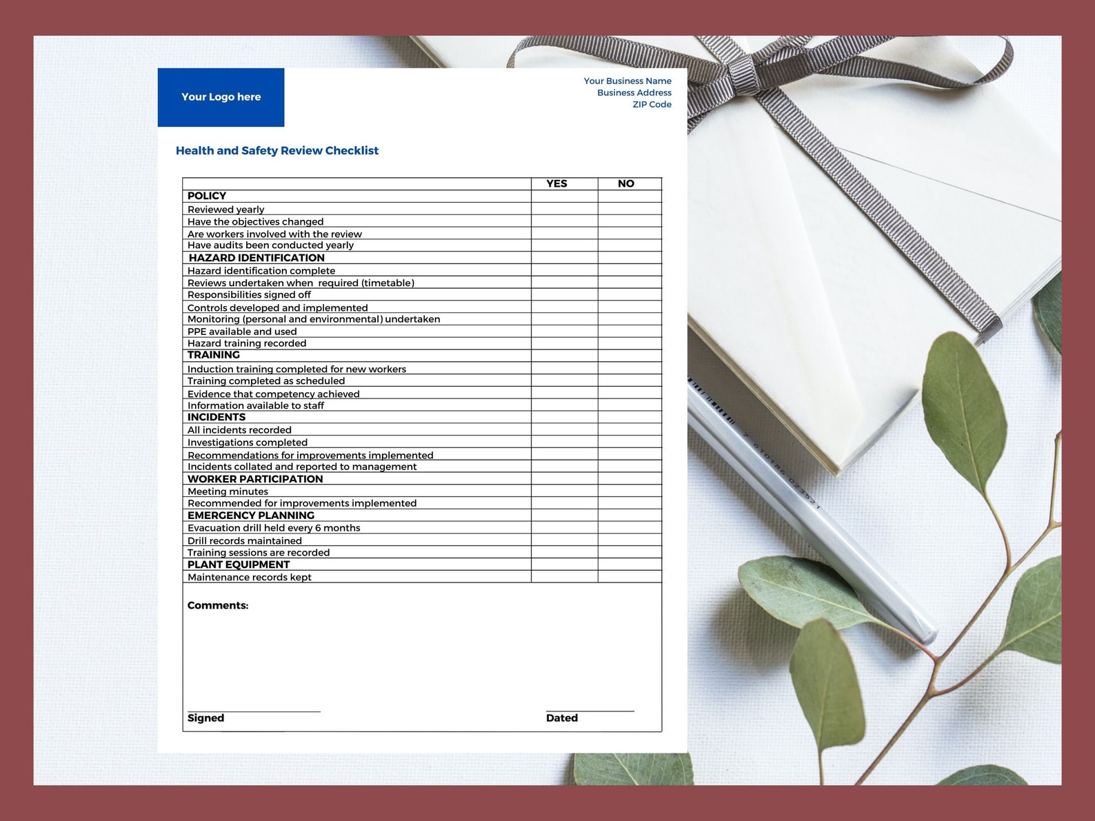 Editable Health & Safety Review Checklist Template, Safety Checklist ...