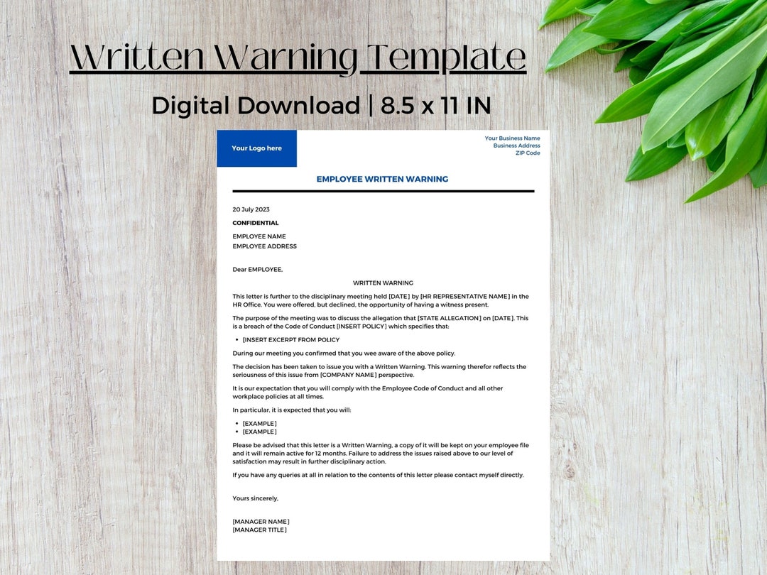 Employee Written Warning Template Editable Business Template HR ...