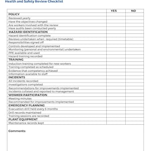 Editable Health & Safety Review Checklist Template, Safety Checklist ...