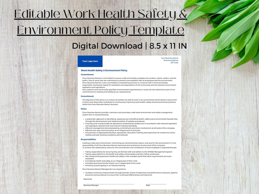 Editable Work Health Safety & Environment Policy Template | Canva ...