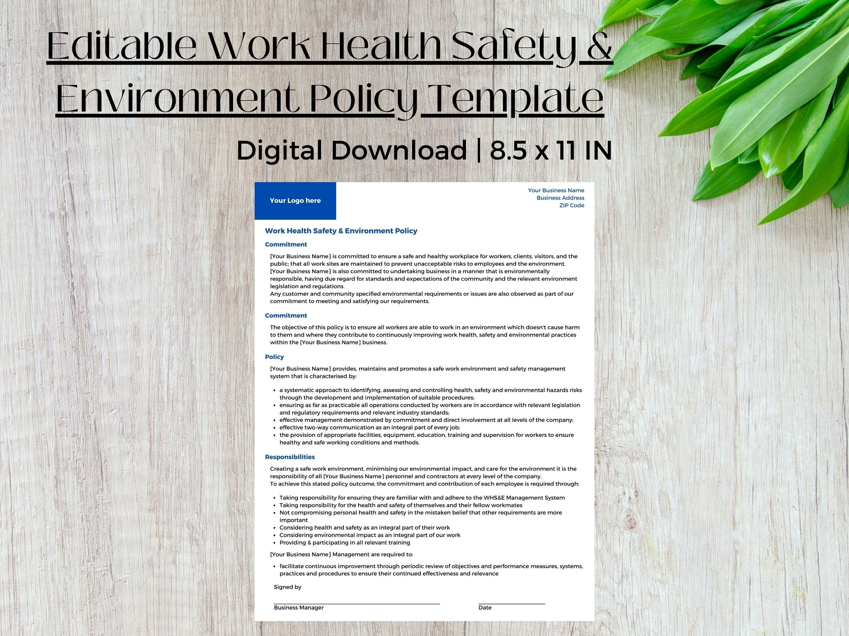 Editable Work Health Safety & Environment Policy Template | Canva ...