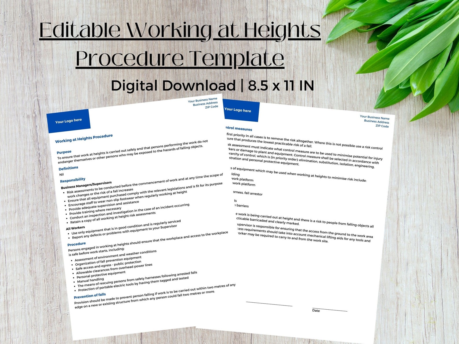 Editable Working at Heights Procedure Template, Working at Heights ...