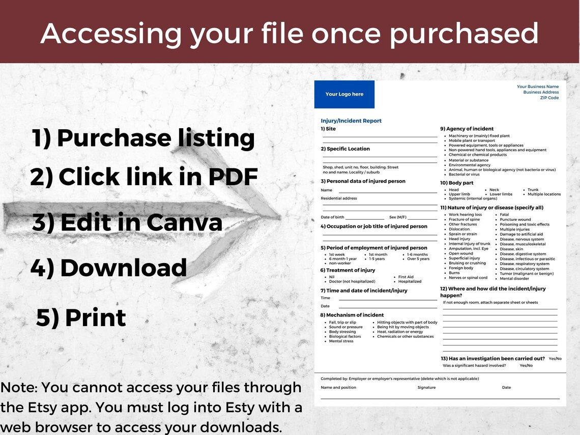Editable Incident Injury Report Template, Canva Editable Injury Report ...