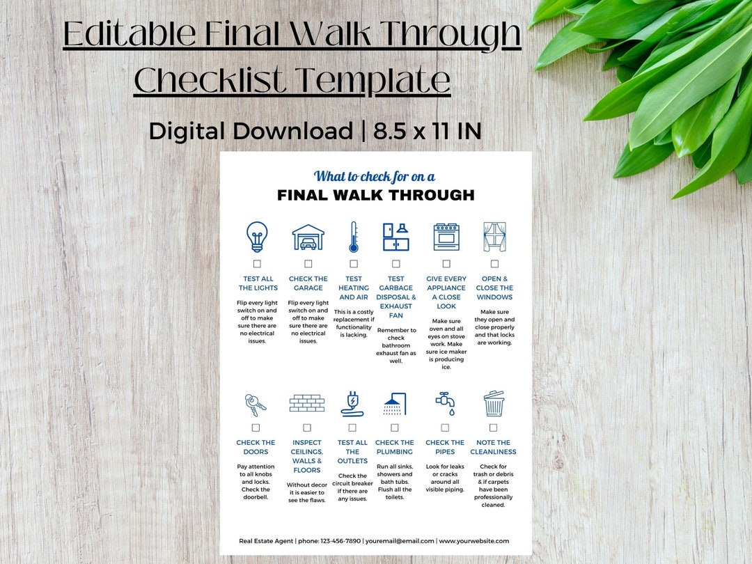Buyer Final Walk Through Checklist Real Estate Home Checklist Editable ...
