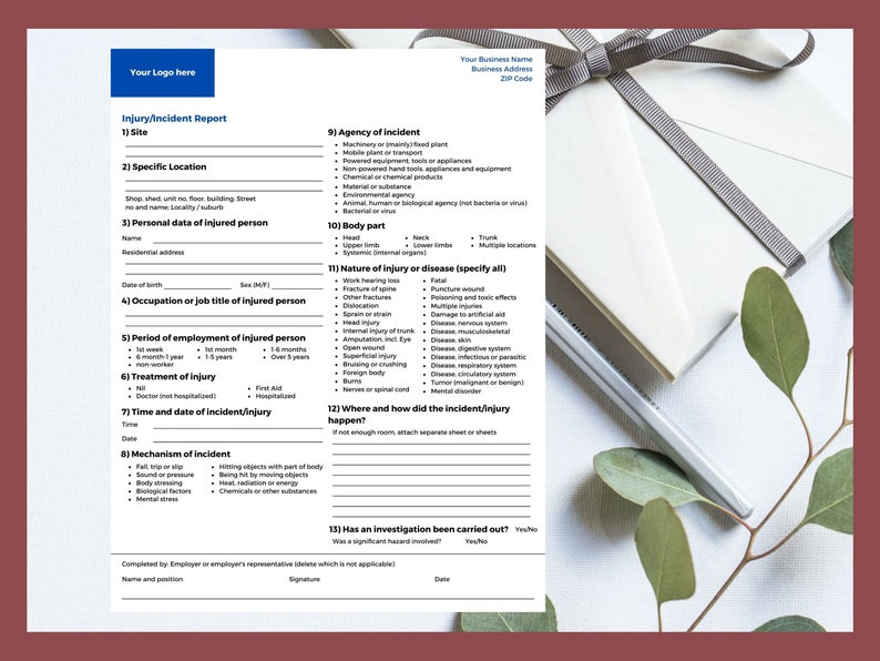 Editable Incident Injury Report Template, Canva Editable Injury Report ...