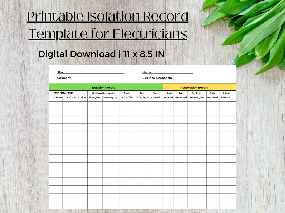 Isolation Record Template for Electricians, Tag Isolation Template ...