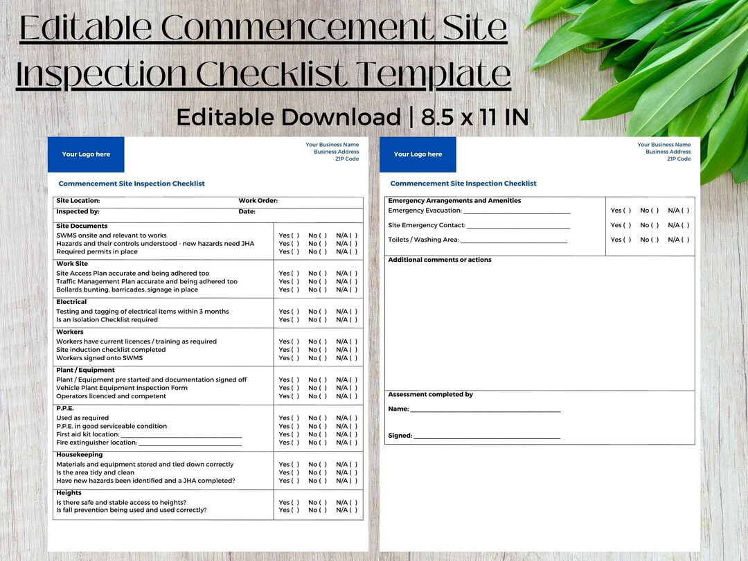 Editable Commencement Site Inspection Checklist Template; Canva ...