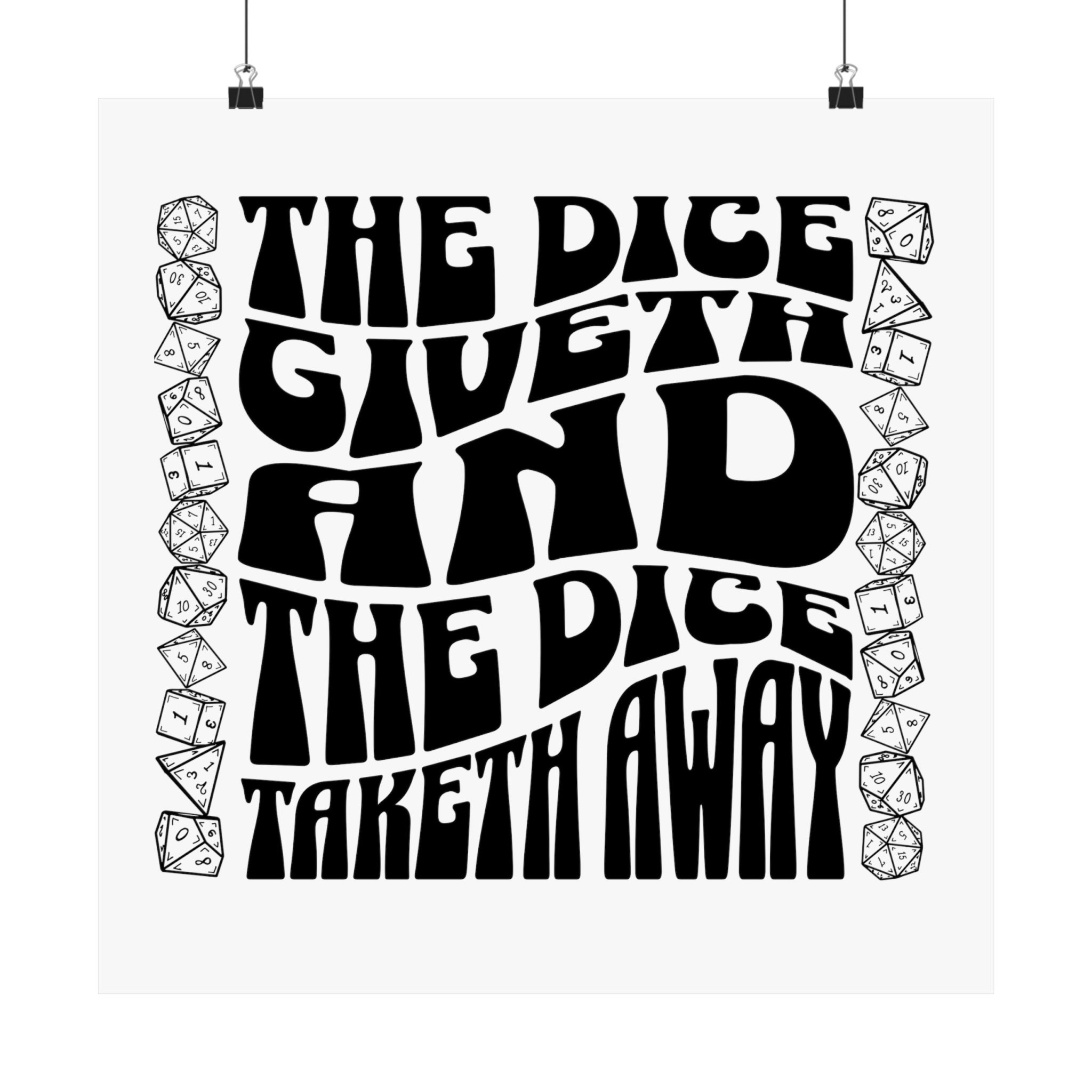 Dice Giveth Funny D&D Wall Art Fantasy Home Decor Present Game Room ...