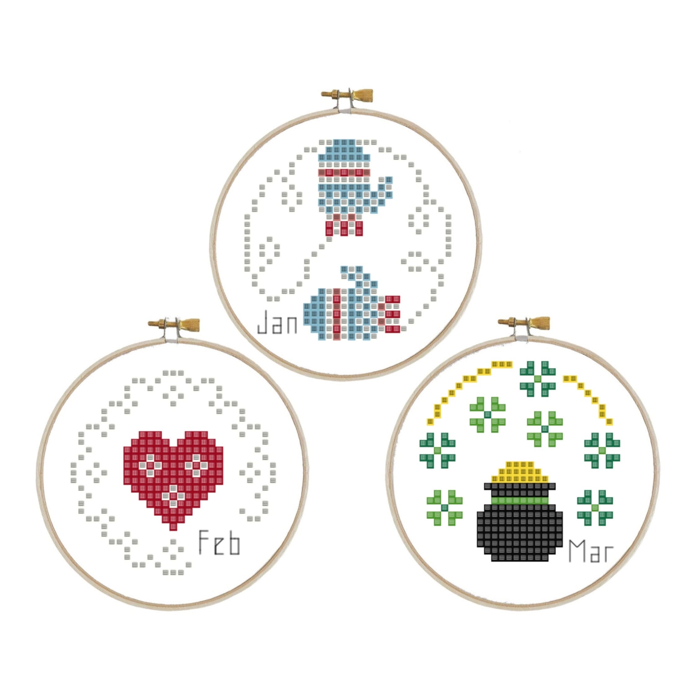 PDF Cross Stitch Pattern, Ornaments, Months, Seasons, Year, January ...