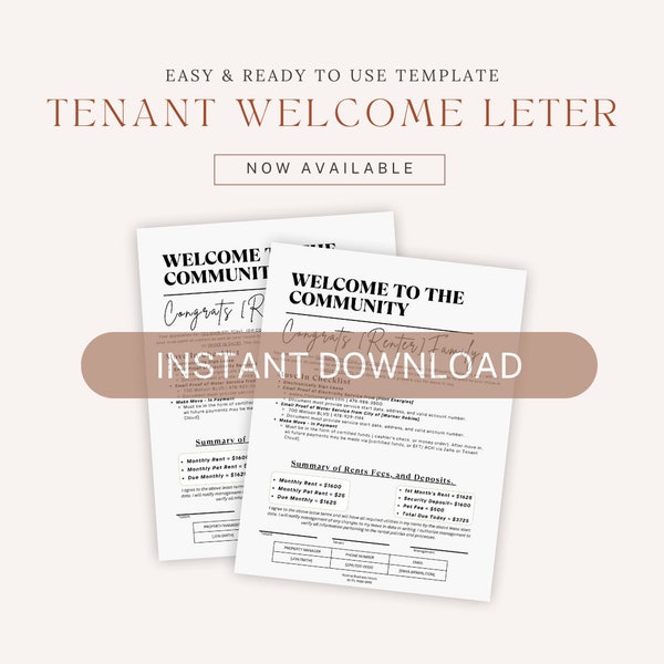 Welcome Letter for Tenant - Etsy