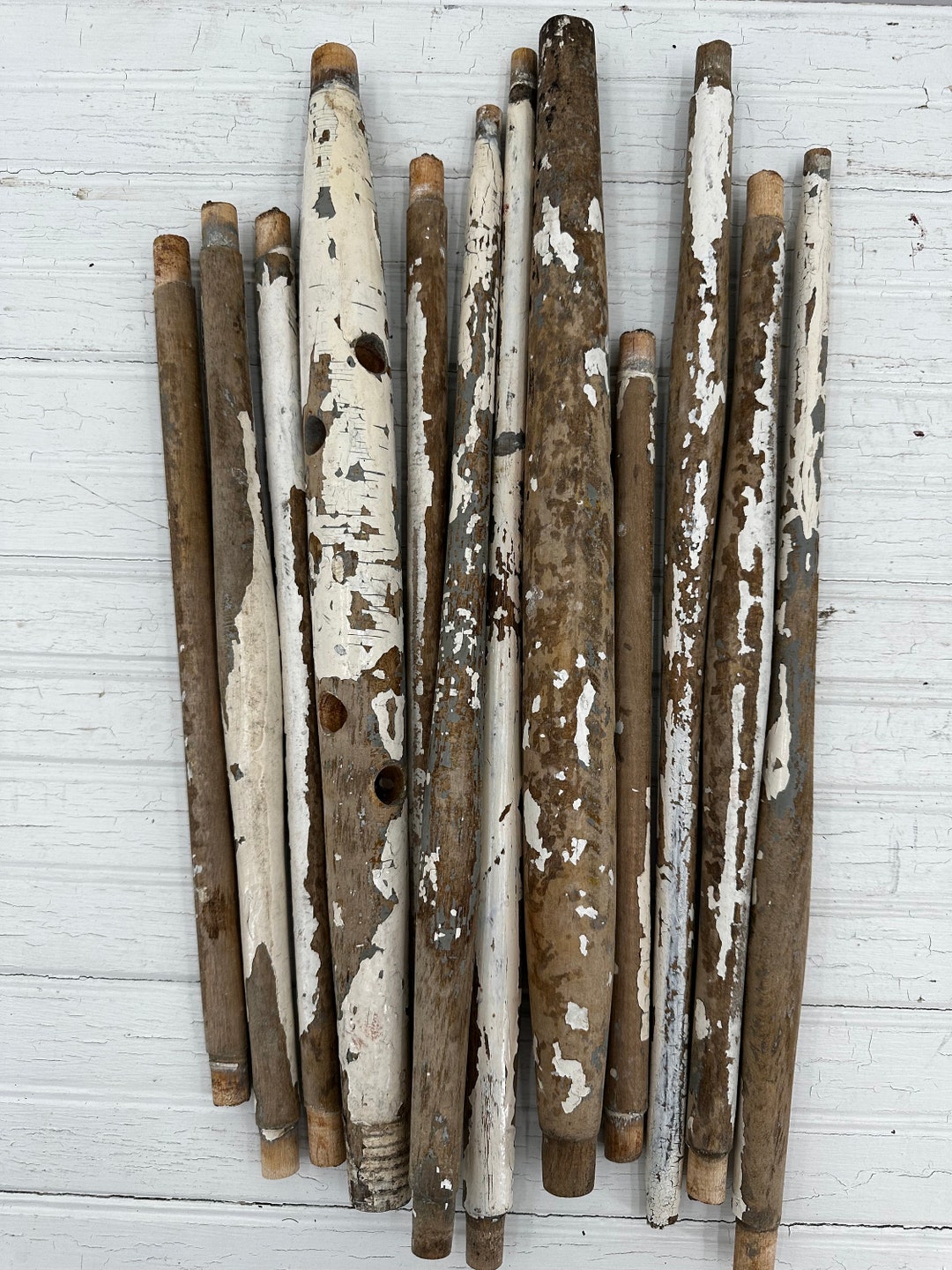Group of Vintage Turned Wood Spindles Chippy White - Etsy